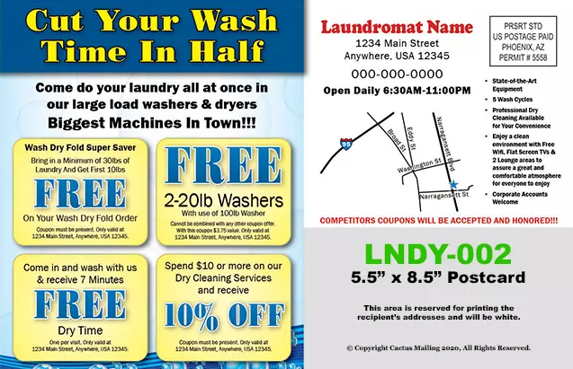 Effective Laundromat Marketing Postcards | Cactus Mailing Company